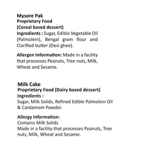 Mysore Pak Signature 400gm & Milk Cake Premium 400gm – Lal Sweets Pvt Ltd